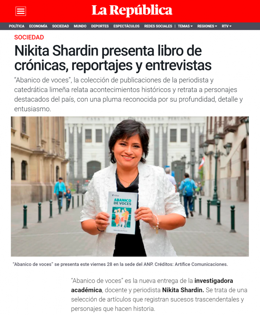 LA REPÚBLICA: NIKITA SHARDIN PRESENTA LIBRO DE CRÓNICAS, REPORTAJES Y ...