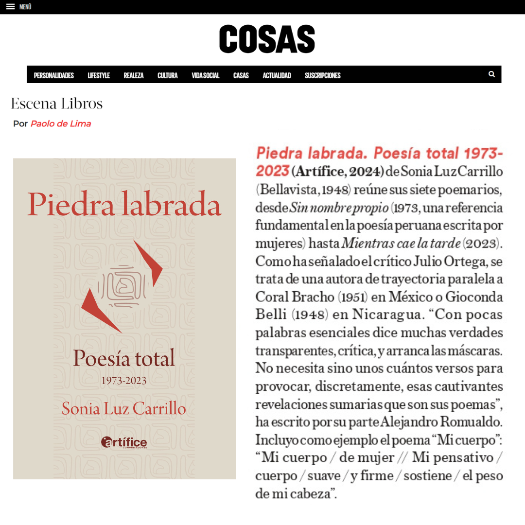 COSAS: ‘PIEDRA LABRADA’ CELEBRA CINCUENTA AÑOS DE CREACIÓN POÉTICA DE SONIA LUZ CARRILLO ...